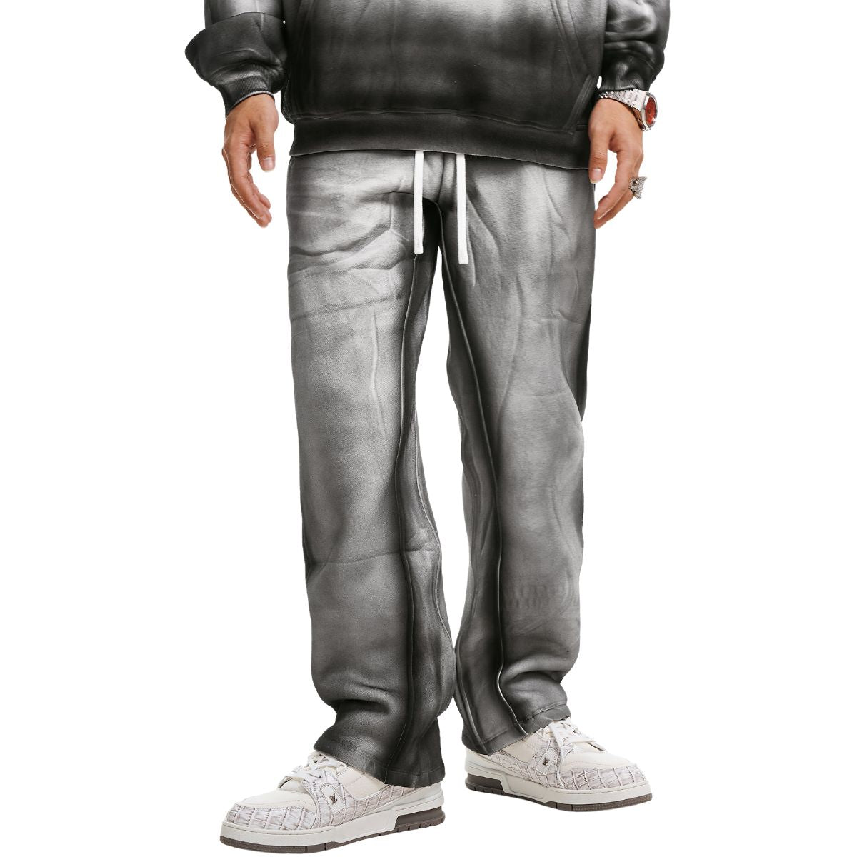 Washed Gradient Baggy Sweatpants Men's Plush Lining Trousers - INNBLAC ...