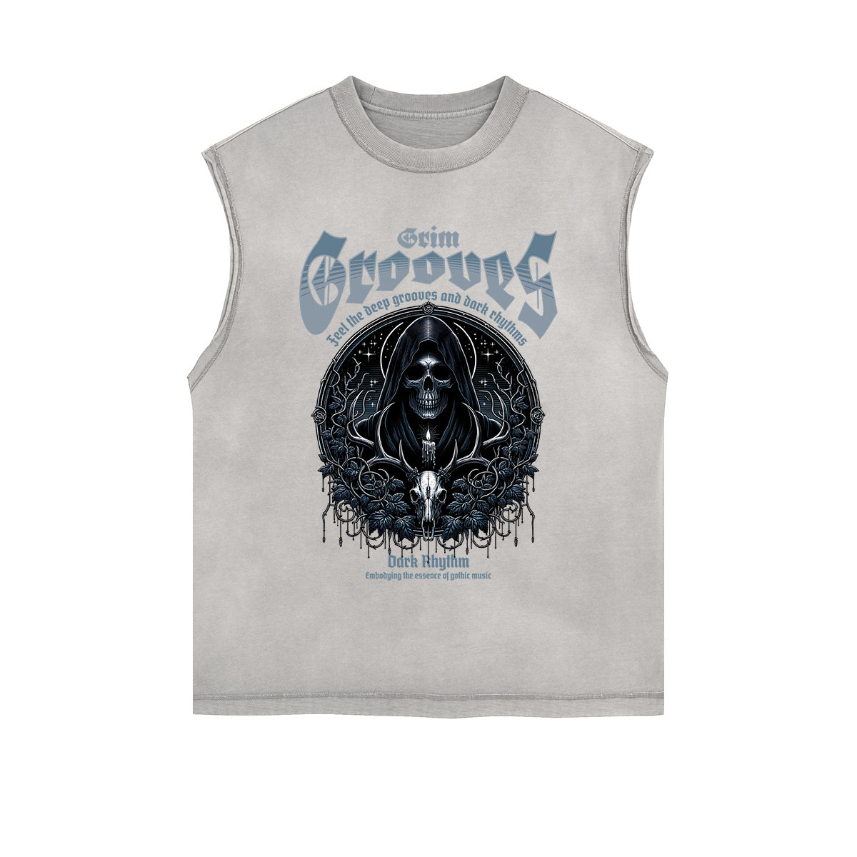Frayed-Edge Gothic Death Motif Tank Streetwear Pattern Tee - INNBLAC ...